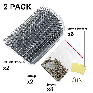 2 PACK Cat Self Groomer,Softer Cat Corner Scratcher For Wall With Catnip,Massage Comb Groomer Cat Corner Groomer,Pet Grooming Massage Kitten Brush,Cat Face Scratcher For Kitten with Long &Short Fur (Gray)