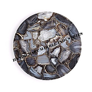 Grey Agate Stone Round 18" x 18" Inch Side Table Top, Corner Table Top Grey Agate, Natural Grey Agate Stone, Agate Side Table Round Table, Grey Agate Geode Table, Piece Of Conversation