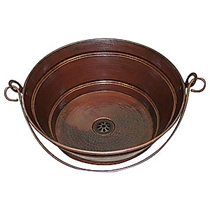 SimplyCopper 15" Rustic Round Copper BUCKET Vessel Bath Sink with a Daisy Drain