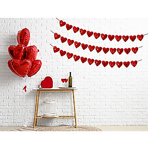 Easykart 36 Hearts Garland Red Gold Foiling Hearts Hanging String 3 Pack (Each 8.5ft) Anniversay Decorations Festival Birthday Home Windows Background Party Supplies