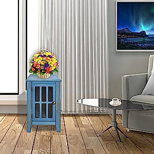 Hoeneo Nightstands Farmhouse Nightstand Bedside Table with Storage, Narrow End Side Table, Strong and Sturdy Easy Assembly Vintage Blue 15.7"X11.8"X19.5"