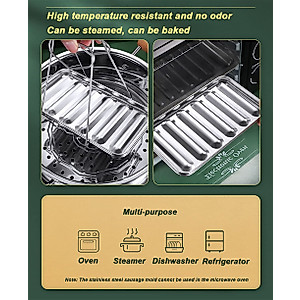 TIYOORTA Stainless steel Sausage Mold 6 Cavity for Homemade Hot Dogs, Non-Stick DIY Hot Dog Mold for Oven steamer (Style A)