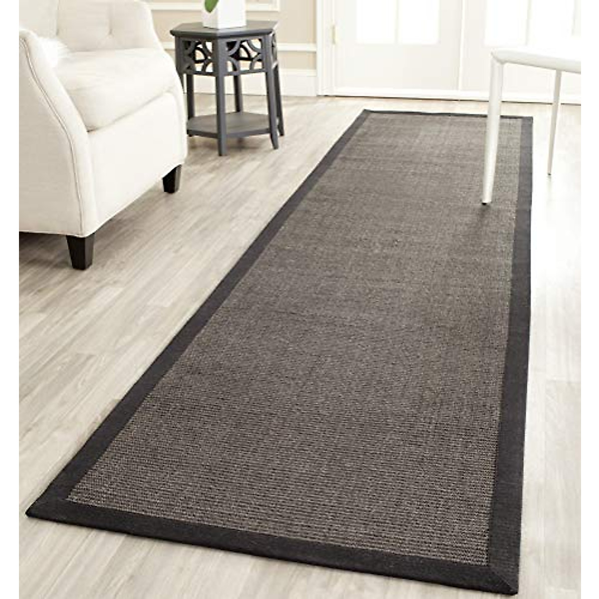 SAFAVIEH Natural Fiber Collection 2' x 6' Charcoal / Charcoal NF441D Border Sisal Runner Rug