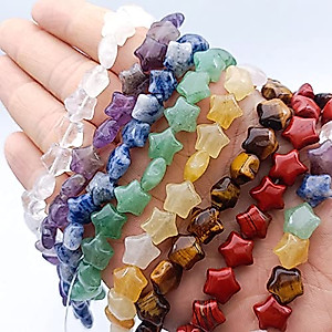 Natural Crystal Stone Star Shape Loose Beads Gemstone Handmade DIY Jewelry Making Accessories,Xiuyan Jade 21pcs