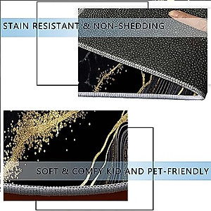 Round Desk Chair Mat Black Gold Office Floor Protector Marble Non-Slip Computer Desk Mat for Tile Floor, Rolling Chairs 5 FT