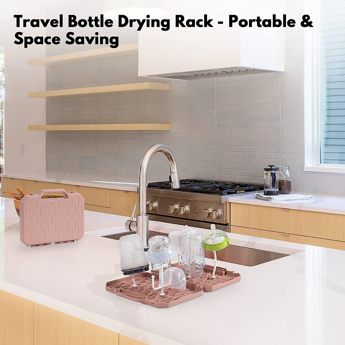 Jumperlay Portable Travel Baby Bottle Drying Rack, Compact Size Drying Rack for Baby Bottles and Accessories, Pump Part, Pacifiers (Pink)