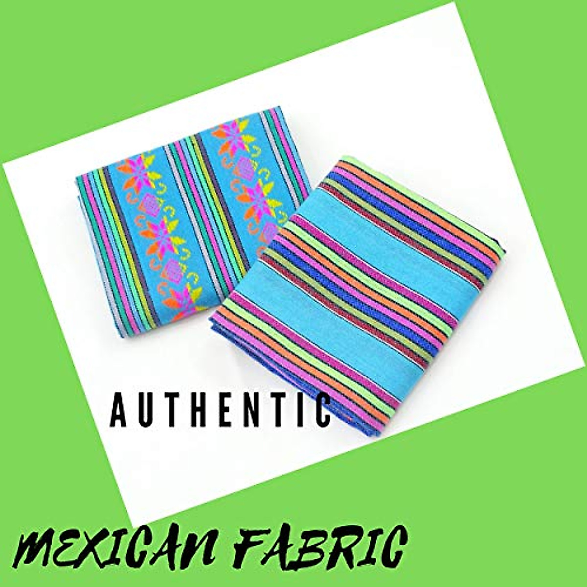 2 Yards Mexican Fabric by The Yard, Tribal Aztec Fabric, Mexican Embroidered Turquoise, Fiesta Decoration