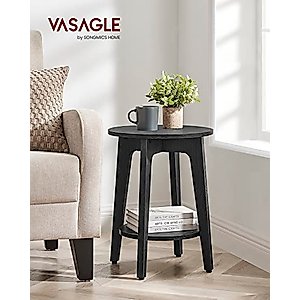 VASAGLE Round End Table with Lower Shelf, Nightstand for Small Spaces, 15.8 x15.8 x 19.7 Inches, Black