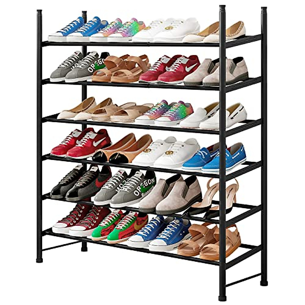 YIZAIJIA Shoe Rack Storage Organizer 6 Tier Expandable Metal Adjustable Shoe Shelf Free Standing Shoe Rack for Entryway Closet Doorway,Black