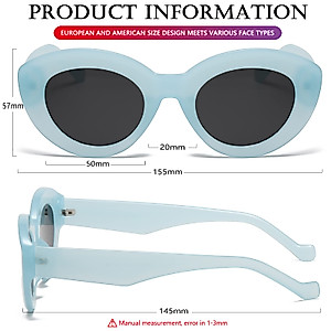 AIEYEZO Oversized Cat Eye Sunglasses for Women Cute Oval Thick Frame Cateye Sun Glasses Chic Retro Style Shades (Blue)