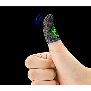 QQQ Black Fiber Blue Stripe Gaming Gloves for Sweaty Hands Finger Sleeves Mobile Game Controllers (Pack of 2) Anti-Sweat Breathable Thumb Sleeve League Legend, PUBG, Rules Survival Free Size