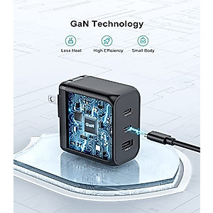 Aiibe USB C Charger 65W 3-Port PD 3.0 Fast Charger 65W GaN Wall Charger USB C Charger Block Type-C Foldable Adapter for MacBook Pro/Air, iPad Pro, iPhone 15/14/Pro, Galaxy S23 S22, Dell XPS13, Laptops
