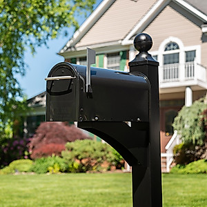Architectural Mailboxes Franklin Post Mount Mailbox, Black with Silver Accents, FM110BEC