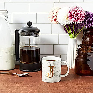 Farmlyn Creek Rose Gold Letter J Monogram Mug, White Marble Ceramic Coffee Cup (11 oz)