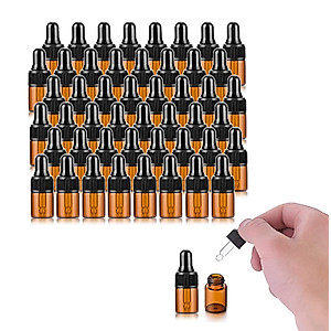 50 Pack,2ml Amber Glass Dropper Vial for Essential Oils,Empty Glass Eye Dropper Bottle With Black Screw Cap,Glass Liquid Pipette Travel Test Sample Perfume Vial-Transfer Pipette Included