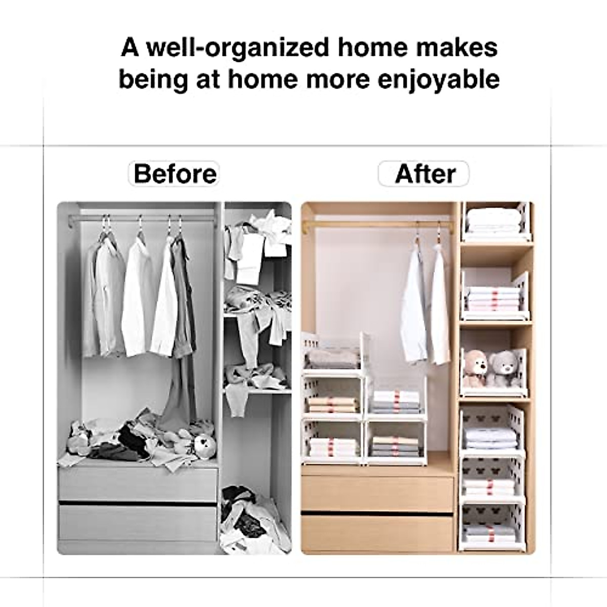 ﻿Folding Wardrobe Storage Box 2-Pack Plastic Drawer Organizer Stackable Shelf Baskets Cloth Closet Containers Bin Cubes ,Home Laundry Fold Pull Out Drawer Dividers for Clothes