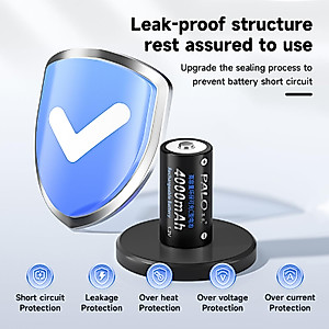 Palowextra Rechargeable C Batteries Ni-MH 1.2V 4000mAh C Size Battery Cell with Storage Case, 6 Pack