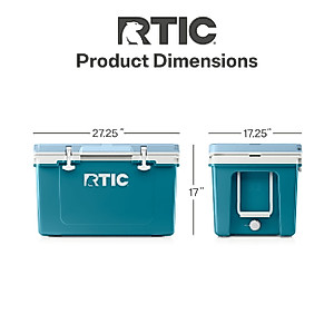 RTIC Ultra-Light 52 Quart Hard Cooler Insulated Portable Ice Chest Box for Beach, Drink, Beverage, Camping, Picnic, Fishing, Boat Barbecue, 30% Lighter Than Rotomolded Coolers, Deep Harbor &