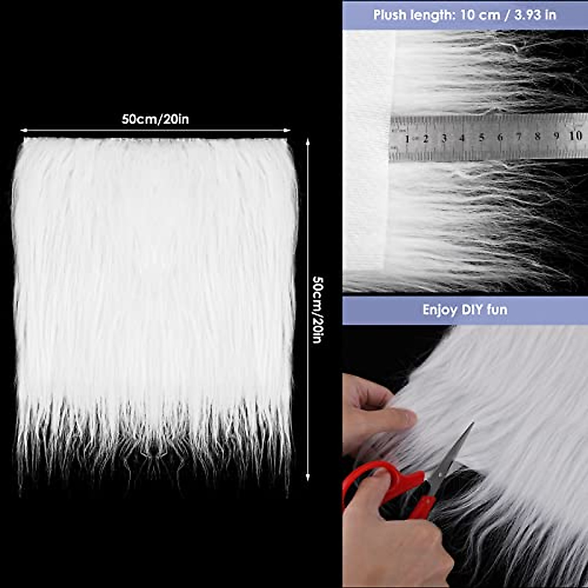 Lusofie Faux Fur Fabric 20×20 Inches White Fur Fabric Plush White Faux Fur Fabric Square Patch for Crafts Gnomes Costume Camera Floor Decoration Mats