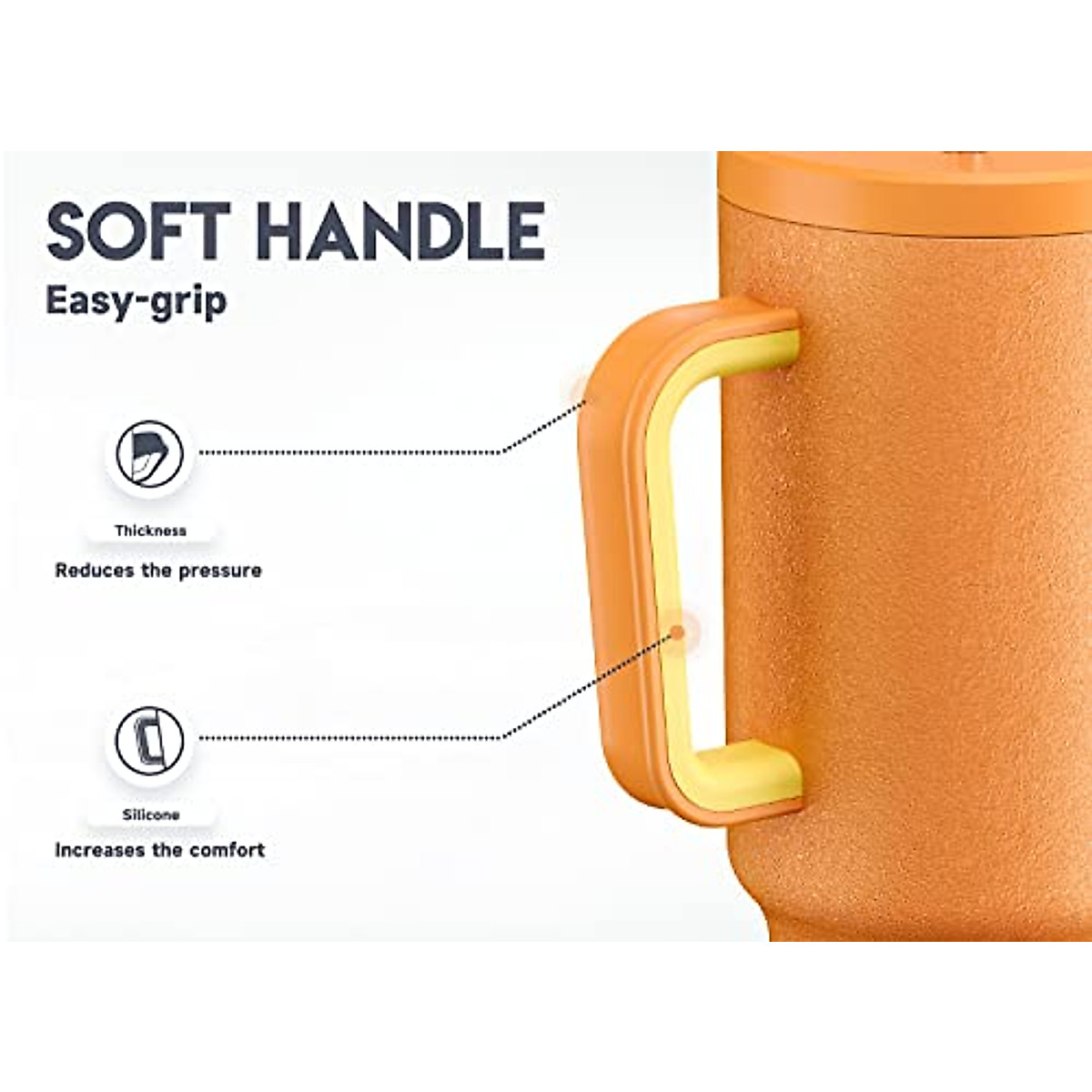 Meoky 40oz Tumbler with Handle, Leak-proof Lid and Straw, Insulated Coffee Mug Stainless Steel Travel Mug, Keeps Cold for 34 Hours or Hot for 10 Hours (Peach)