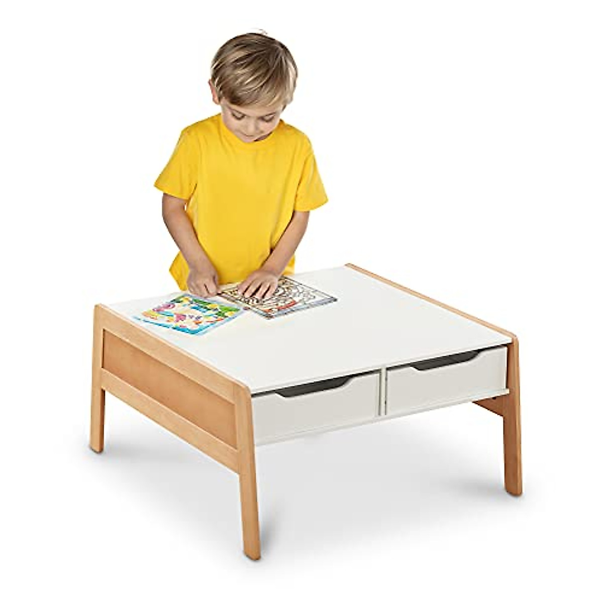 Melissa & Doug Wooden Art & Activity Table with Bins - Wooden Kids Activity Table, Kids Art Table With Storage,White