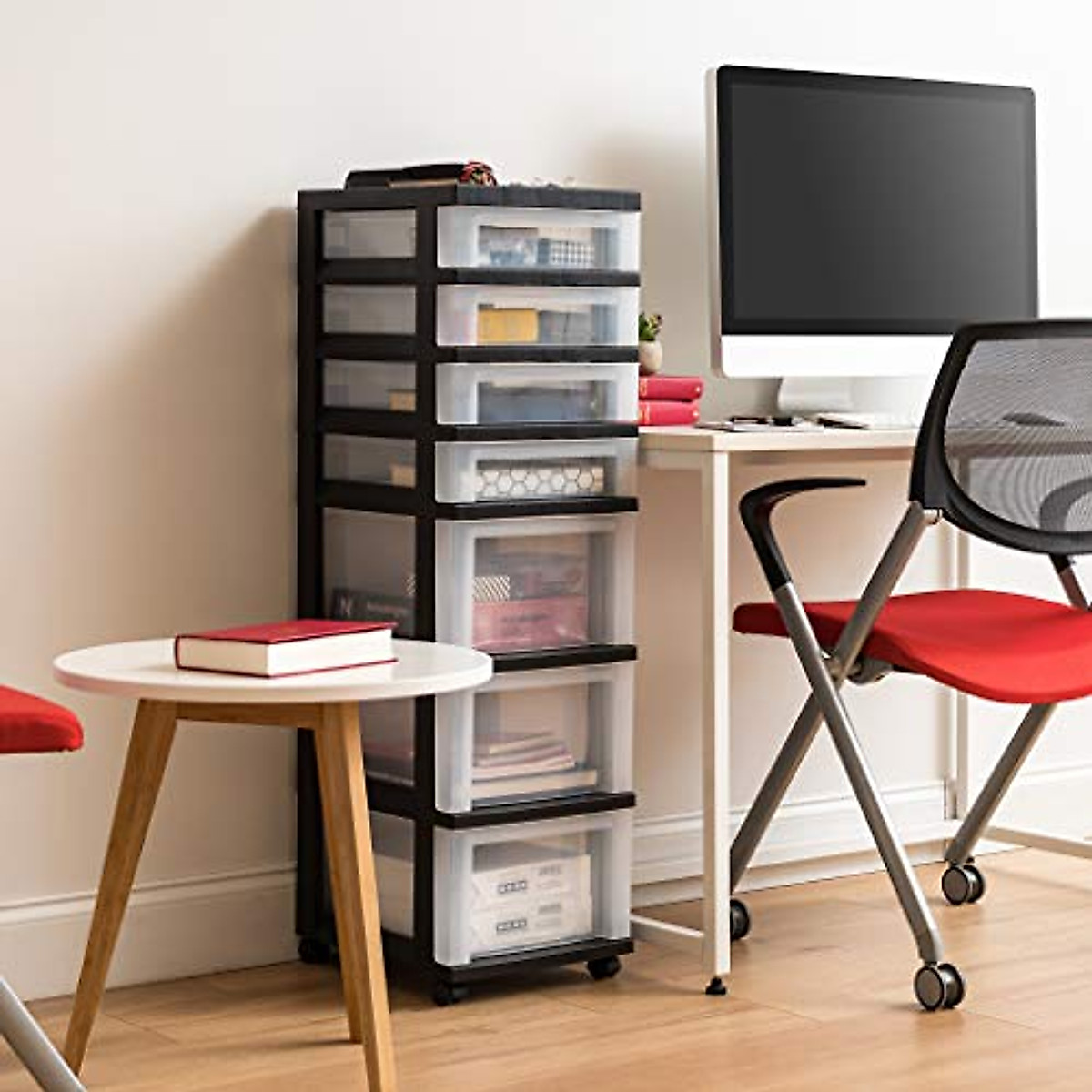 IRIS USA Craft Plastic Organizers and Storage,7 Drawers, Black/Pearl & IRIS USA Craft Organizers and Storage, Rolling Storage Cart for Classroom Supplies, 7 Drawers, Black