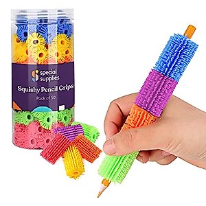Special Supplies 50 Squishy Pencil Grips for Kids and Adults - Colorful, Cushioned Holders for Handwriting, Drawing, Coloring - Ergonomic Right or Left-Handed Use - Reusable (50)