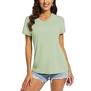 TACVASEN Womens T-Shirts Short Sleeve Shirts Summer Shirt Swim Shirts Rash Guard Quick Dry T Shirt Athletic Shirts Sun Protection Shirt Workout Shirts UV Shirts for Women Light Green