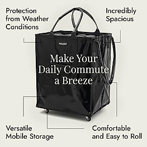 HULKEN - (Large, Black) Reusable Grocery Bag On Wheels, Shopping Trolley, Rolling Tote, Zipper Closure, Lightweight, Carries Up to 66 lb, Folds Flat, Unbreakable Handles