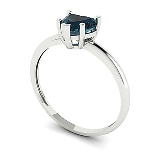 Clara Pucci 1.0 ct Heart Cut Solitaire Natural London Blue gemstone Bridal Wedding Anniversary Engagement Ring Real 14k White Gold