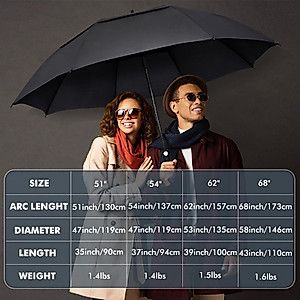 NINEMAX Golf Umbrella 62 Inch,Large Umbrellas Windproof Automatic Open,Oversized Double Canopy Vented Umbrella for Rain Large Size,Extra Large Umbrellas for Men and Women(Black)