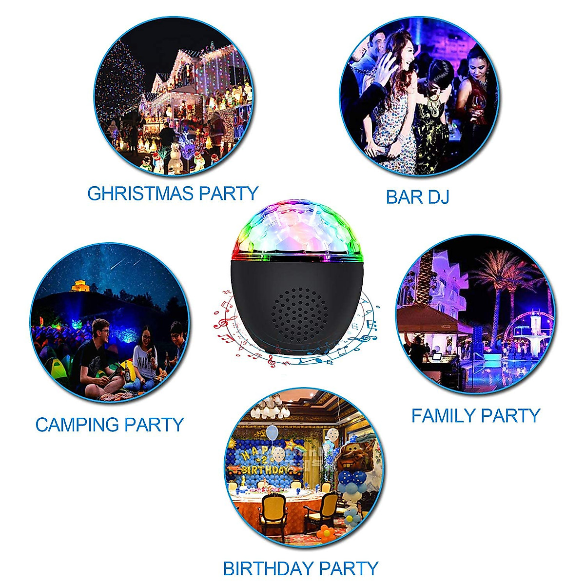 Disco Ball Light Portable Bluetooth DJ Strobe Lights with Remote Control Sound Activated Party Lights for Dance Parties Birthdays Room Decoration Lights X’mas (Classic)