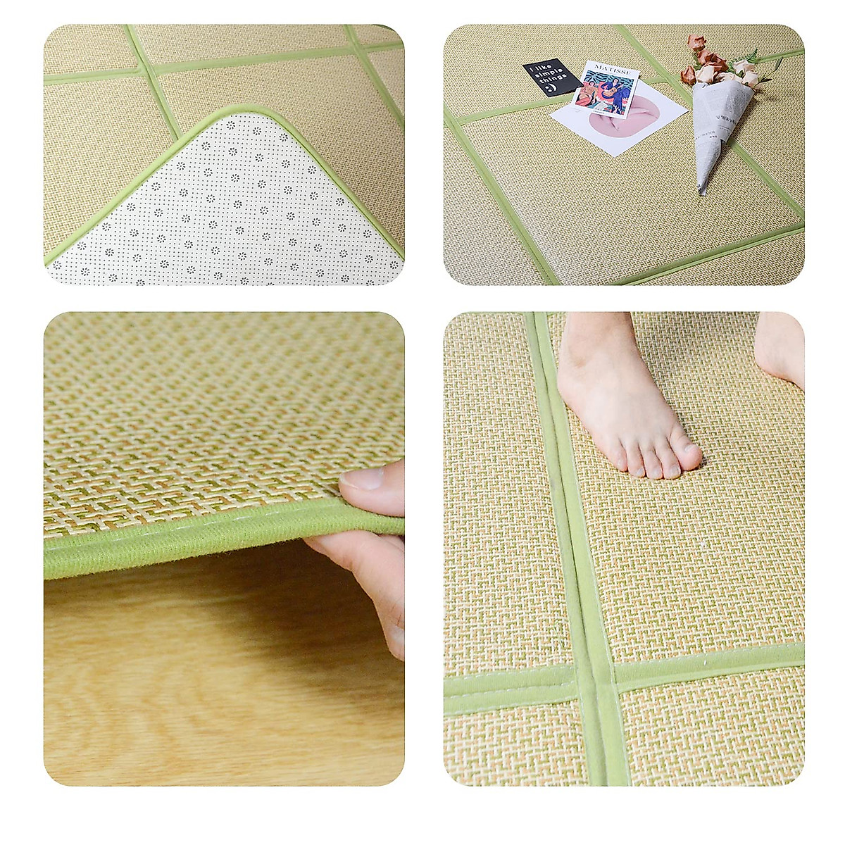 MYOYAY 71'' x 71'' Tatami Mat Rattan Japanese Floor Mats 0.47'' Thick Igusa Tatami Futon Mattress Non-Slip Breathable Memory Foam Tatami Area Rug Mat Bedroom Yoga Zen Sleeping Crawling(Green)