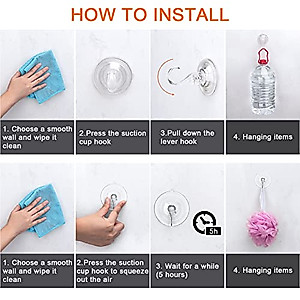 Suction Cup Hooks-6 Packs, Reusable Heavy Duty Wreath Suction Cups Hanger with Hooks for Shower, Glass and Window (2 Large, 2 Medium, 2 Small)