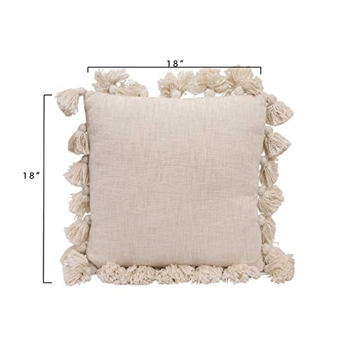 Creative Co-Op Woven Cotton Slub Pillow with Tassels, Cream