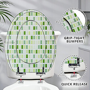 Resin Elongated Toilet Seat with Cover Quiet Close Quick Release Hinges green ceramic mosaic Decorative Toilet Seat Easy to Clean Install Home Decor