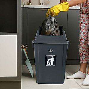 Ortodayes 13 Gallon Plastic Swing Top Trash Can, 4 Pack Plastic Kitchen Garbage Can, Gray