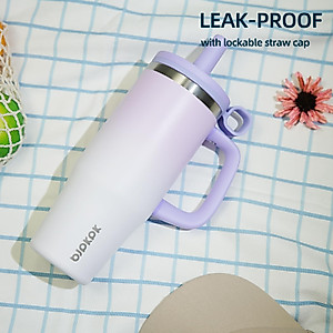 BJPKPK 32oz Stainless Steel Insulated Tumbler with Handle and Straw Travel Coffee Mug Thermal Cups with Lid,Purple Pearl