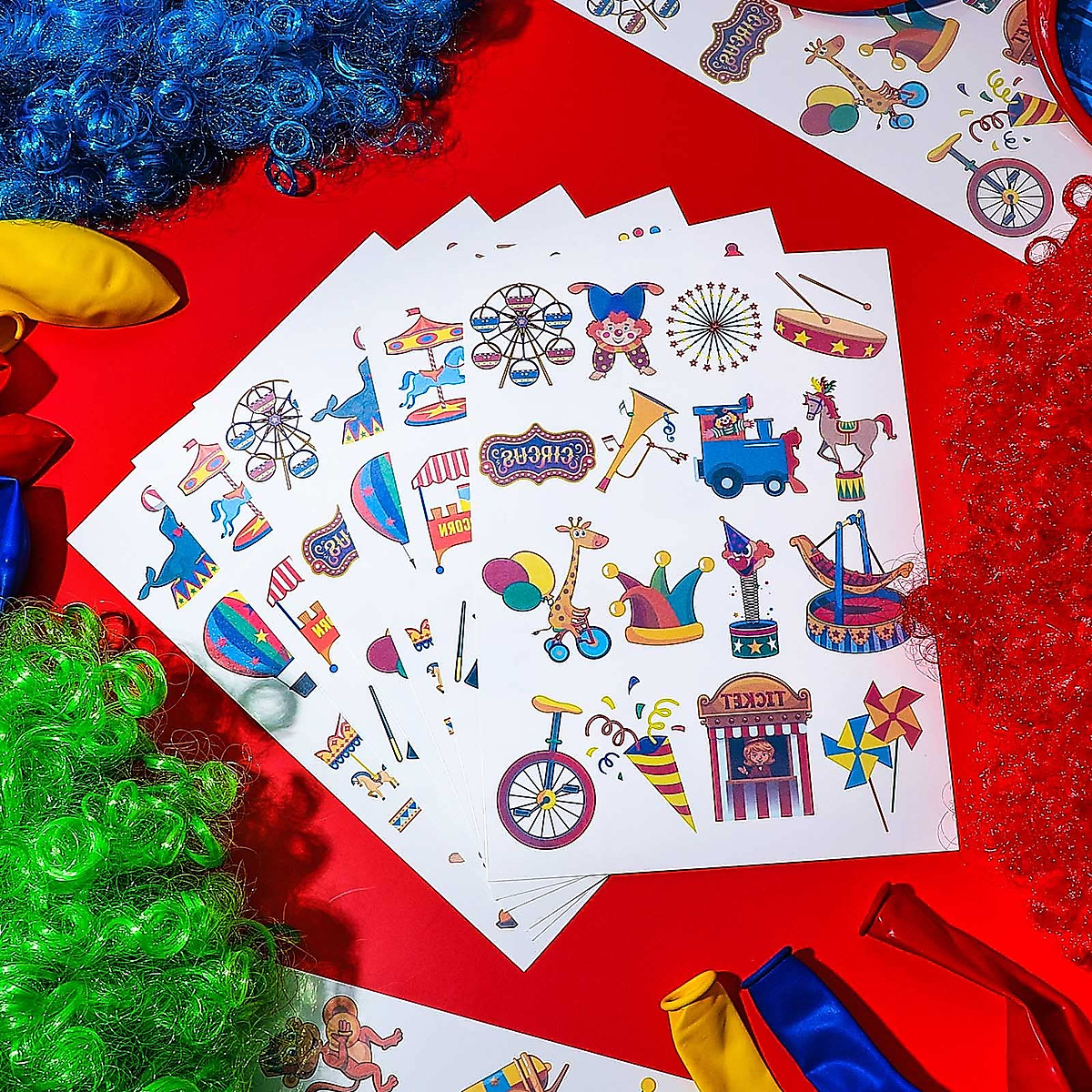 Maitys 288 Pcs Carnival Tattoos for Kids, 48 Styles Circus Party Carnival Temporary Tattoos Circus Tattoos Carnival Theme Party Circus Party Decoration Favor Supplies