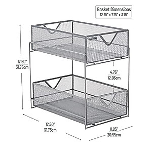 Mind Reader 2 Tier Metal Mesh Storage Baskets Organizer, Home, Office, Kitchen, Bathroom, Silver