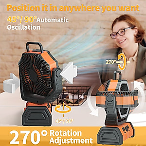 Portable Camping Fan Rechargeable with LED Lantern, 20000mAh Battery Powered Travel Fan with 1-8 Hour Timing Function, 270° Head Rotation, 4 Speeds Settings for Tents, Office, Desk, Camp and Fishing