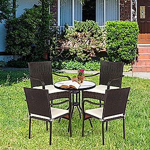 RELAX4LIFE Patio Dining Chairs 4-Piece Stackable Wicker Chairs, Outdoor PE Rattan Chairs with Comfortable Cushions and Anti-Rust Steel Frame, Conversation Chairs for Porch, Yard, Garden and Poolside