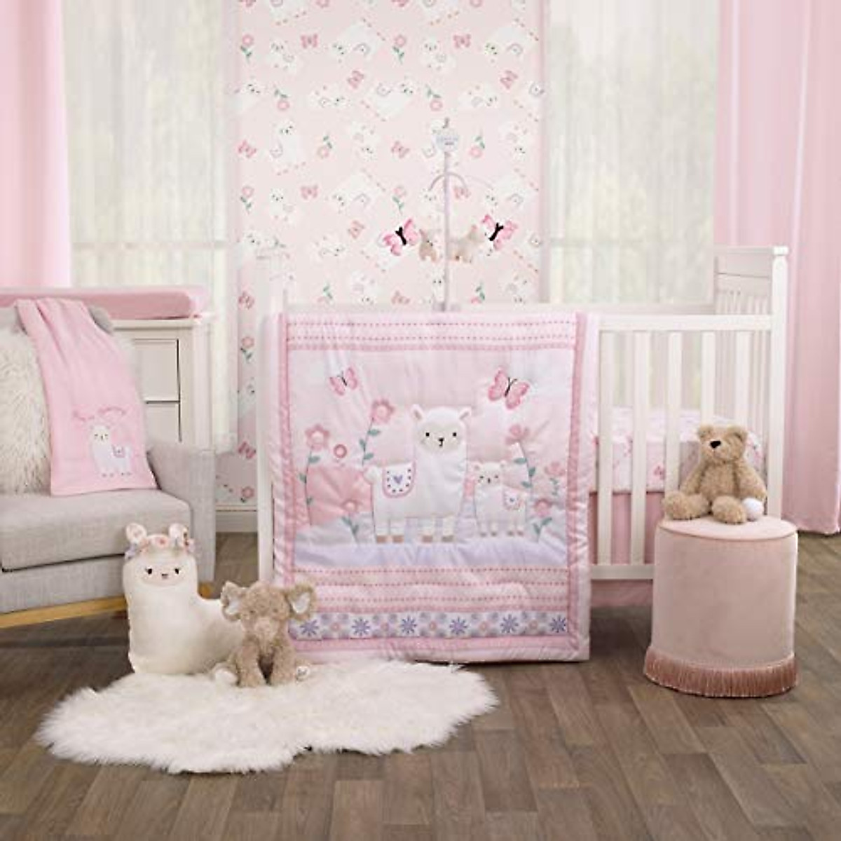 NoJo Little Love Sweet Llama & Butterflies Super Soft Pink Baby Blanket with Applique & Embroidery, Pink, Ivory
