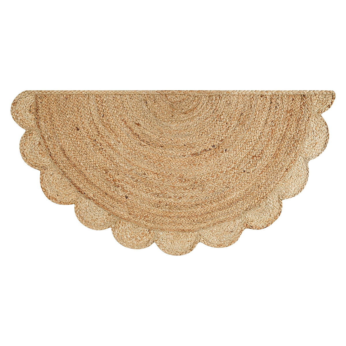 RIANGI Jute Rug 1.5 X 3 Feet - Natural Fiber Braided Rugs, Half Circle Boho Kitchen Rug, Bathroom, and Entryway - Indoor Rugs for Entryway, Small Boho Area Entry Rugs, Scalloped Rug 1.5x3 Ft