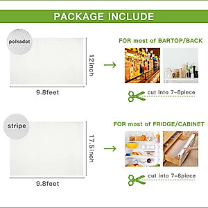 Multifunctional Shelve Liner Easy Cleaning Non-Slip Oil-Proof Cabinet Fridge Liner and Mat for Bar Kitchen Table x 2 Rolls (Stripe+Polka Dot)