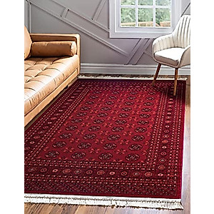 Rugs.com Bokhara Collection Rug – 6' x 9' Red Low Rug Perfect for Bedrooms, Dining Rooms, Living Rooms