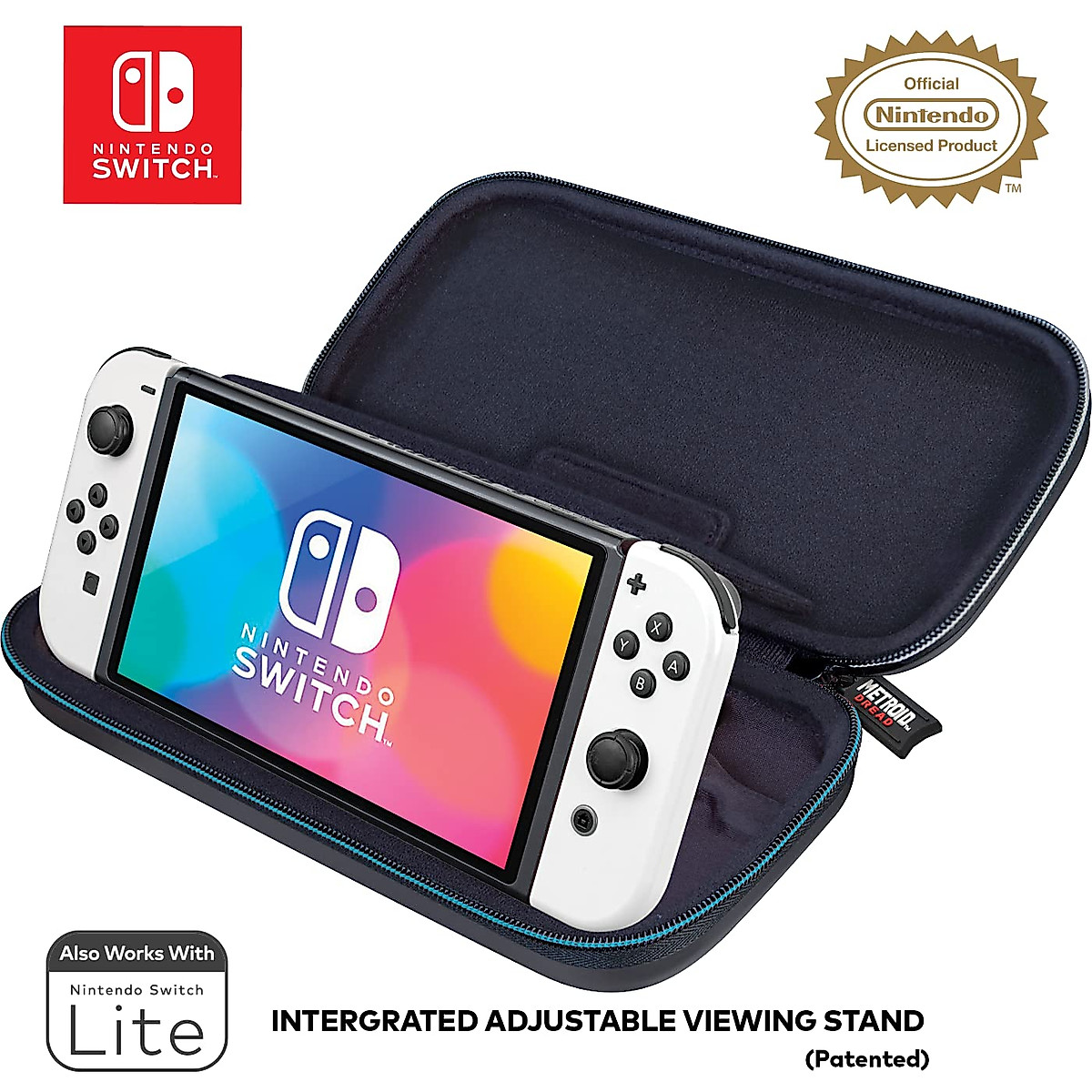 Game Traveler Metroid Nintendo Switch Case - Switch OLED Case for Switch OLED, Original Switch, Adjustable Viewing Stand & Bonus Game Cases, Deluxe Carry Handle, Licensed Nintendo Switch game case