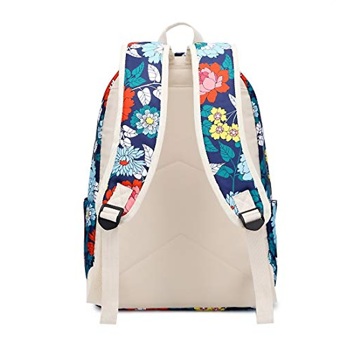 Joymoze Teen Girl School Backpack with Insulated Lunch Bag Pencil Purse Blue Flower One_Size