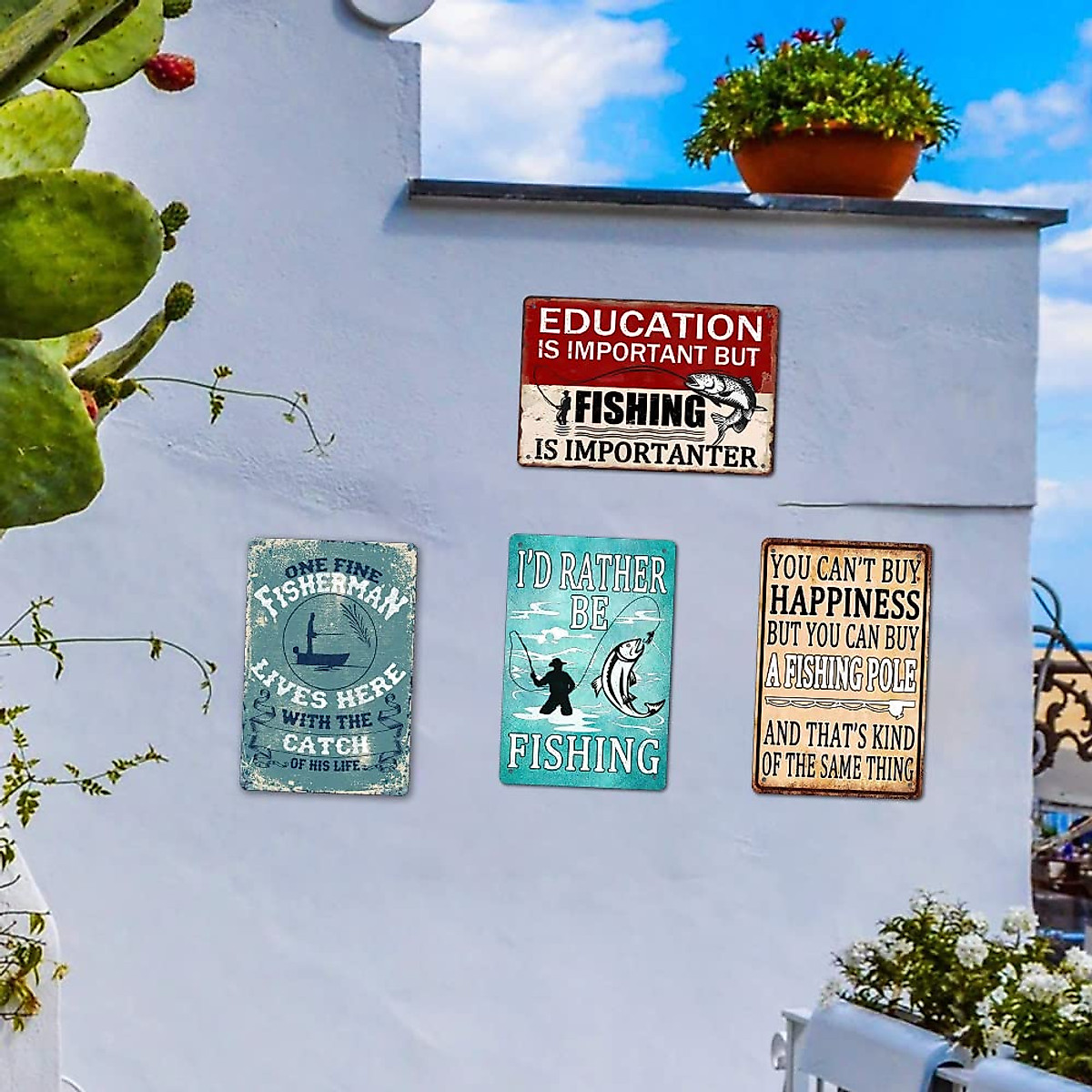 Funny Fishing Wall Decor Fish Metal Sign Fishing Wall Art Gone Fishing Tin Signs For Home You Can't Buy Happiness But You Can Buy A Fishing Pole Sign 8x12 Inch