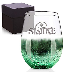 Osci-Fly Saint Patrick's Day Gift, Slainte Irish Handmade Etched Wine Glass